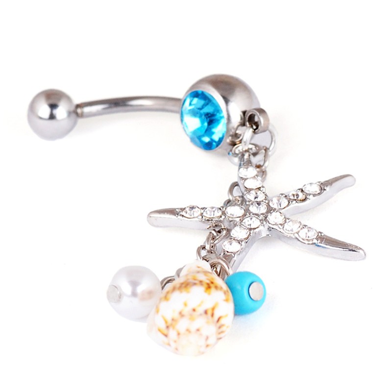 Surgical Steel Crystal Starfish Conch Body Navel Belly Ring Button ...