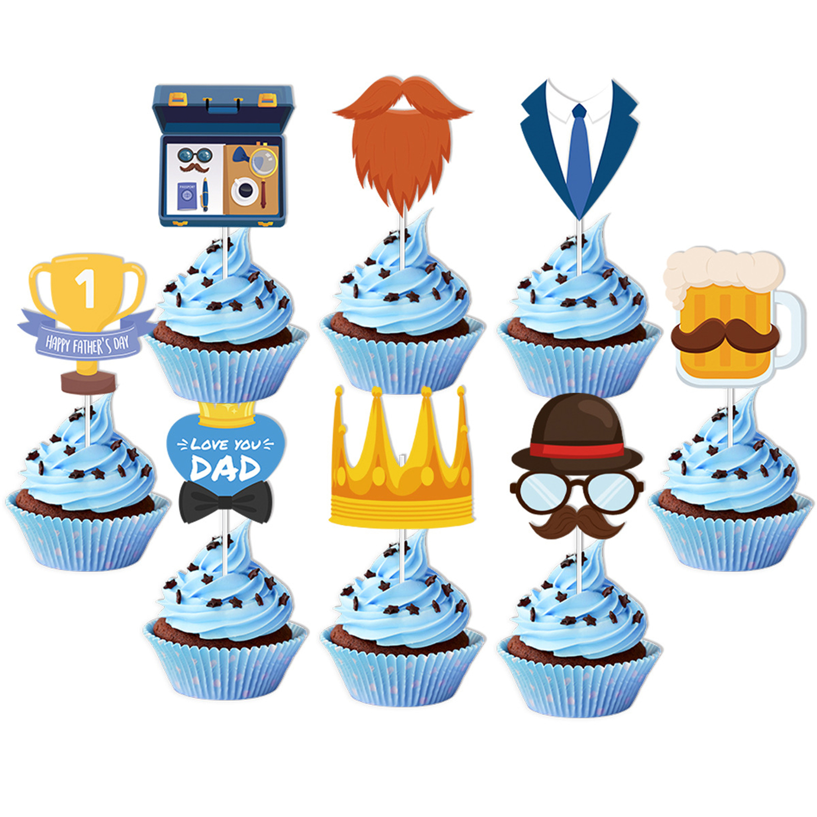 12pcs Cake Topper Anti-fade Create Atmospheres Super Dad Sign Cupcake ...