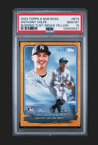 2023 Topps X Bob Ross Anthony Volpe RC Budding Talents Yellow 08/25 PSA ...