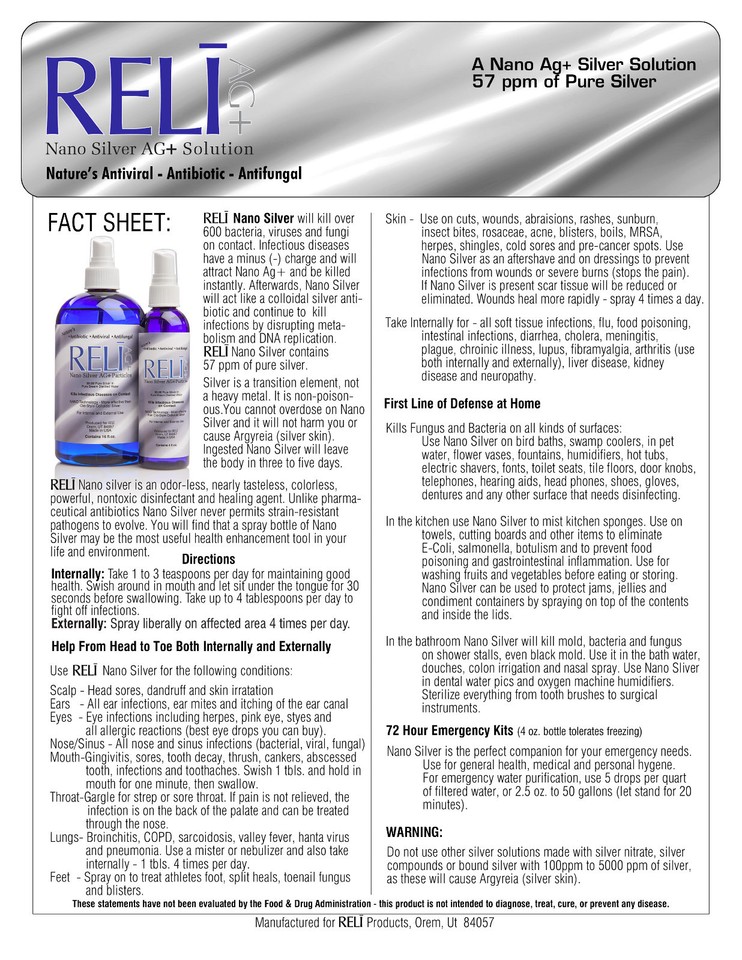 RELI NANO SILVER AG+ SOLUTION, 57 PPM, 1-16 oz Bottle | eBay