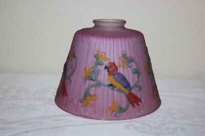 Antique Bird Parrot Glass Painted Shade Desk Floor Lamp Boudoir Obverse ...