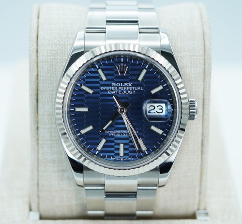 Rolex 126234 DATEJUST 36 FLUTED BEZEL BLUE MOTIF DIAL 2021 WARRANTY ...
