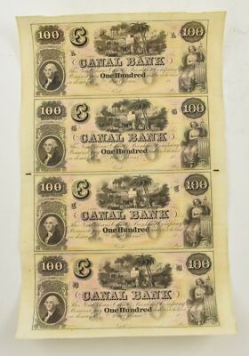 Lot (4) Uncut Sheet 1800's $100 Canal Bank New Orleans Notes *4130 | eBay