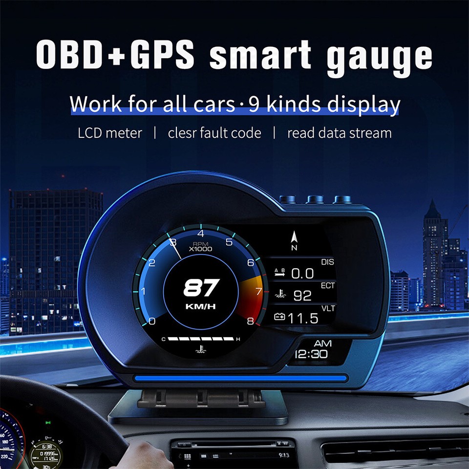 OBD2+GPS HUD Gauge Car Digital Head Up Display Speedometer Turbo RPM ...