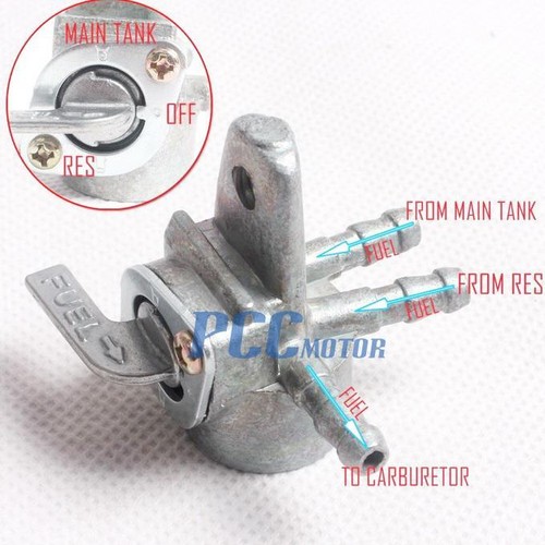 3 Way 1/4" Inline Gas Fuel Tank Petcock Tap Valve Switch For ATV Dirt ...