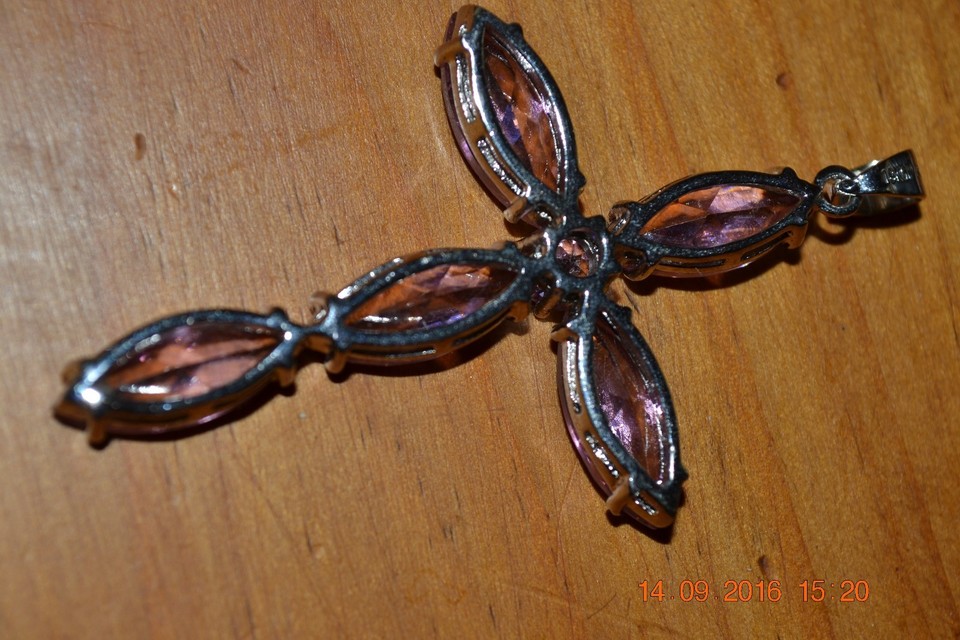 Gorgeous Pink Crystal Cross Pendant set in white 18K GP XP | eBay