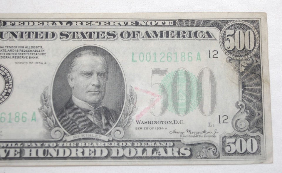 1934A $500 Federal Reserve Note San Francisco US Paper Currency Super ...