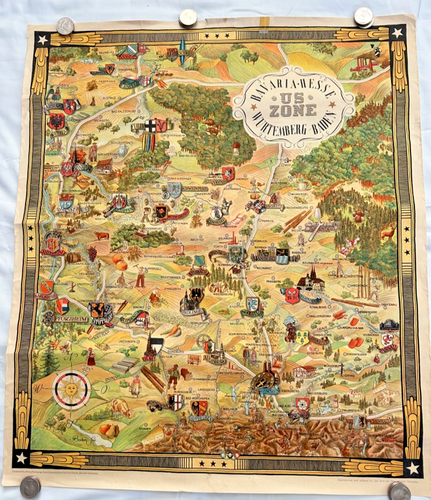VINTAGE CARTOON MAP GERMANY US ZONE BAVARIA HESSE WURTEMBERG BADEN | eBay