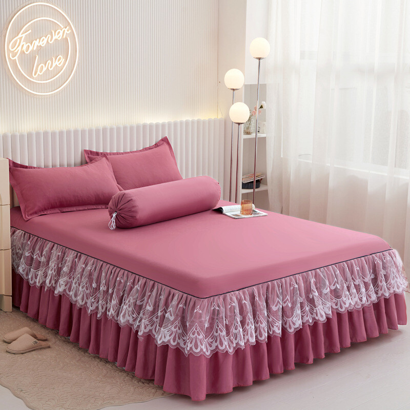 3PCS Lace Ruffled Cotton Bed Skirt Sheet Bedding Bedcover Wrap Around ...