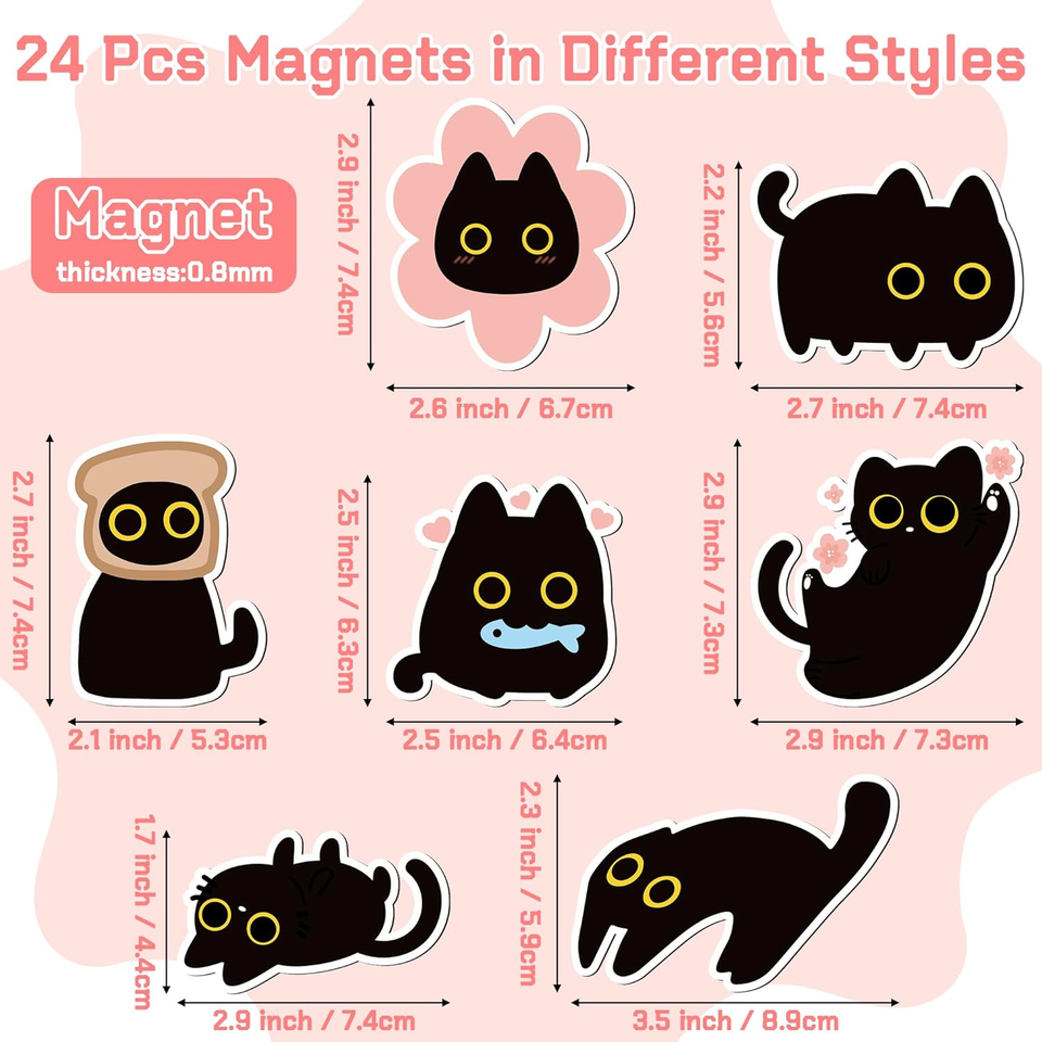 24Pcs Cute Black Cat Fridge Magnets, for Cat Lover, Funny Refrigerator ...