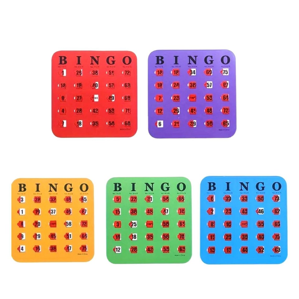 5x Bingo Cards with Sliding Window, Easy to Read Reusable Large Print ...