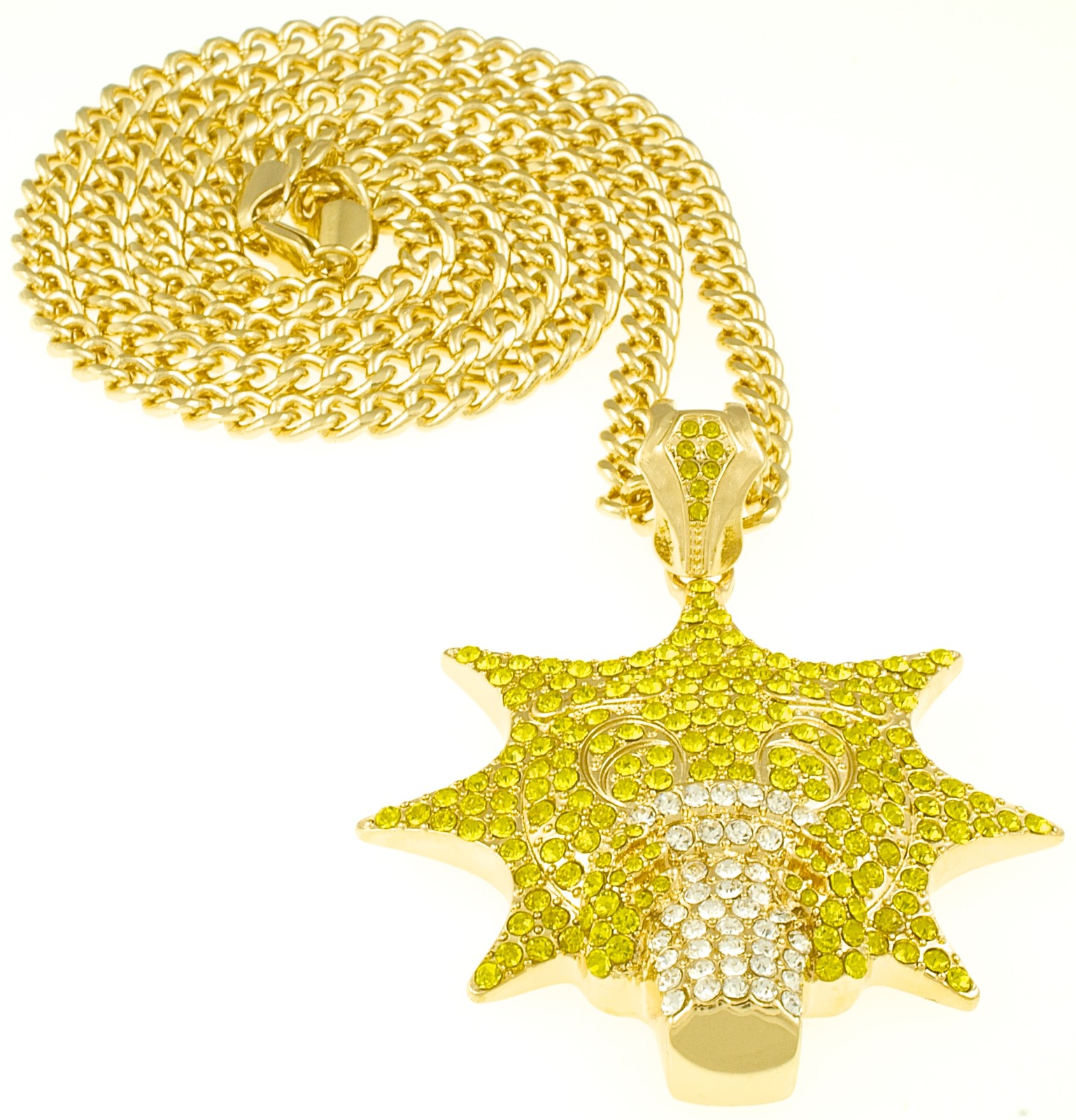 Gang Necklace New Glo Rhinestone Pendant 36 Inch 6mm Cuban Link Chain ...