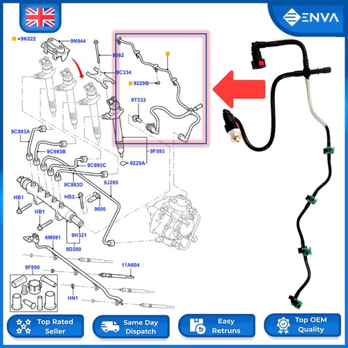 Fuel Injector Leak Off Pipe & Clips For Ford Transit Mk7 2.2 Tdci 06-14 ...