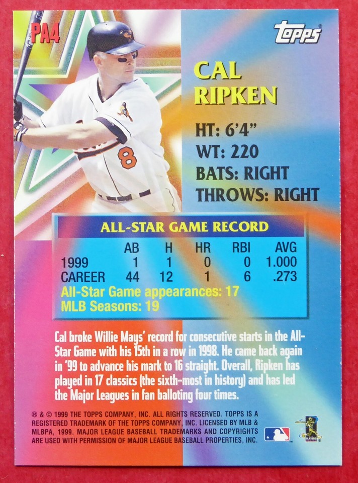2000 Topps Cal Ripken Jr. #PA4 Perennial All-Stars Insert (Orioles) | eBay