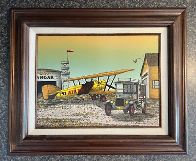 H. Hargrove Framed Serigraph Oil Painting Air Mail Biplane at the ...