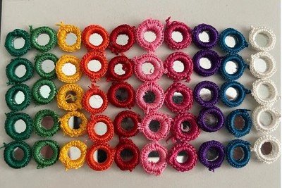 50 Pieces, Crochet 10 mix colours with Silver Mirror glass Rims, approx ...