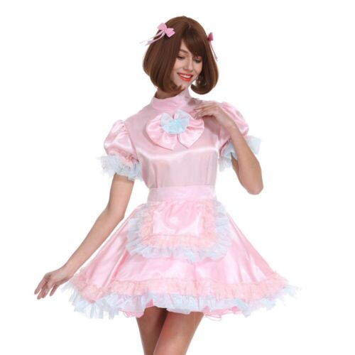Sissy Maid Girl Pink Satin Lockable Dress Cosplay Costume Tailor Made