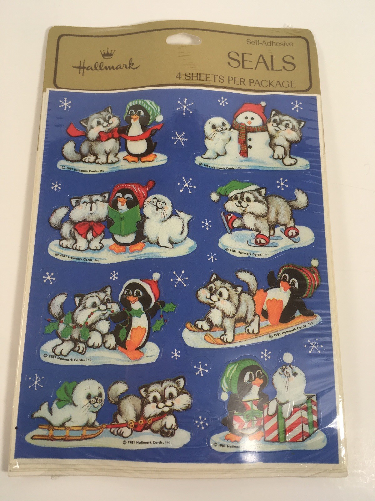 Vintage 1981 Hallmark Seals Stickers Christmas Winter Penguin Husky ...