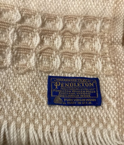 PENDLETON Wool Cable Knit Blanket~Throw~Cream;White~Fringe~USA Made~Free Shp~EUC | eBay