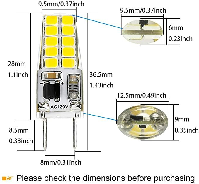 6 Pack G8 Led Bulb Dimmable 3W Equivalent To G8 Halogen Bulb 35w T4 Bi ...