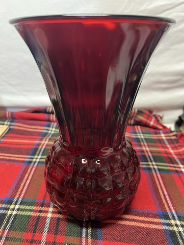 VTG 9”Anchor Hocking Windsor Royal Ruby Red Bubble Glass Vase Pineapple ...