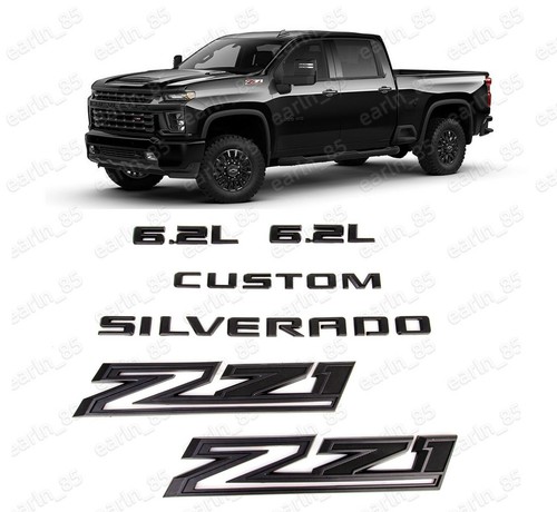 2019-2025 Matte Black Silverado custom Emblem Badge Kit z71 6.2L Trail ...