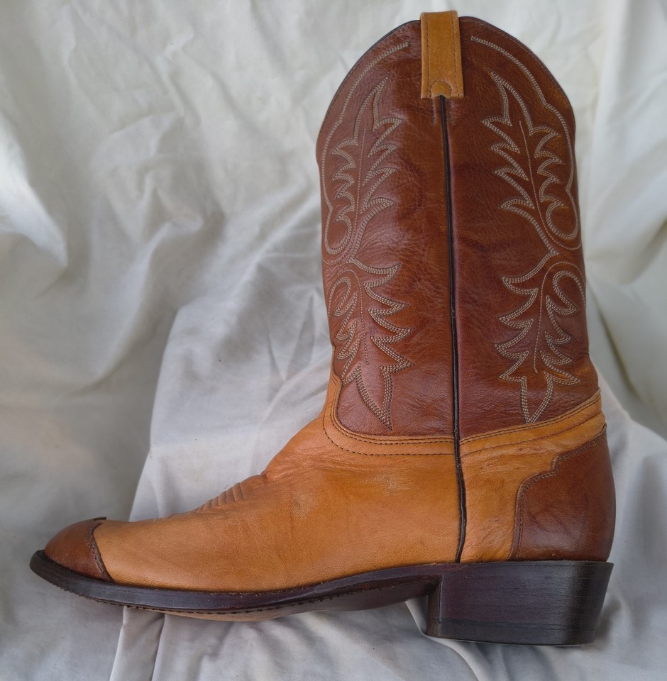 J. Chisholm Cowboy Boots 11D, Brown 2 Tone, Capped Toes & Heels ...
