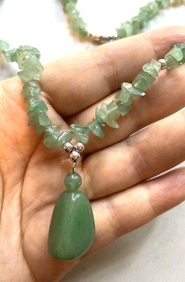 5.128 Vintage necklace, jade, tumbling, large pendant | eBay