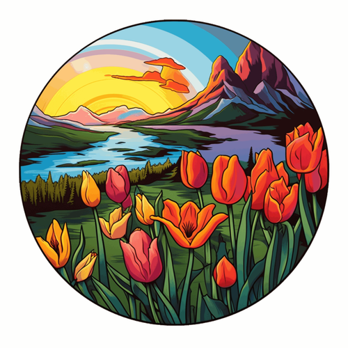 Tulips On The River Embroidered Applique Patch -Flower Badge Nature ...