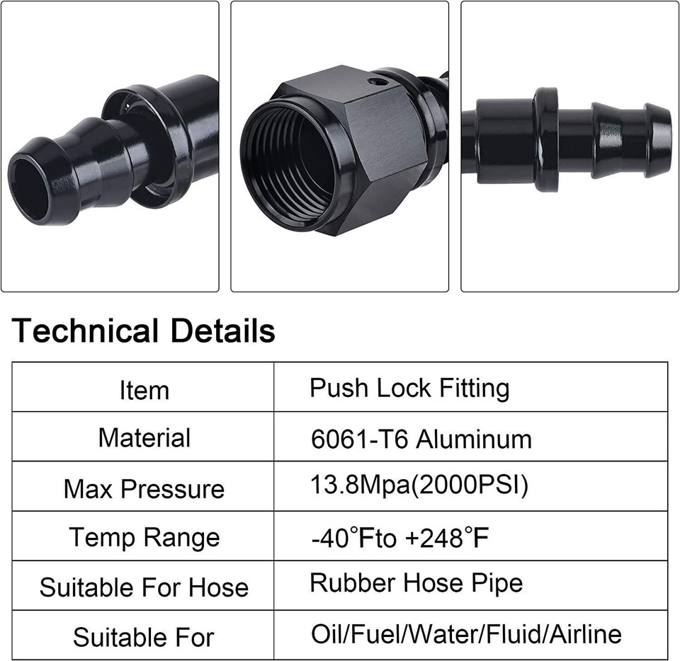 10ft 6AN Stainless Steel Braided Oil Fuel Hose Line Push Lock Fitting ...