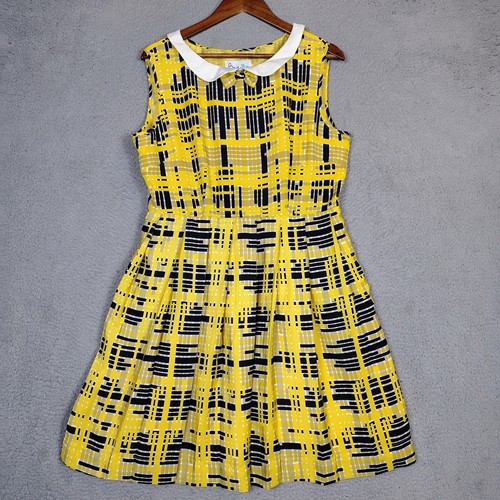 Bea & Dot ModCloth Dress Women's XL Yellow Black Peter Pan Collar Bow ...