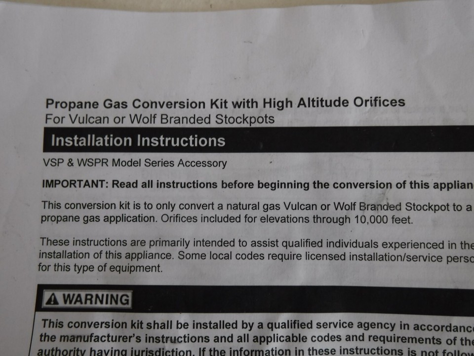Vulcan / Wolf propane gas conversion kit with high altitude orifices ...