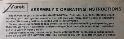Mantis 20 model series Mini Walk-Behind Lawn Garden Tiller Owner ...