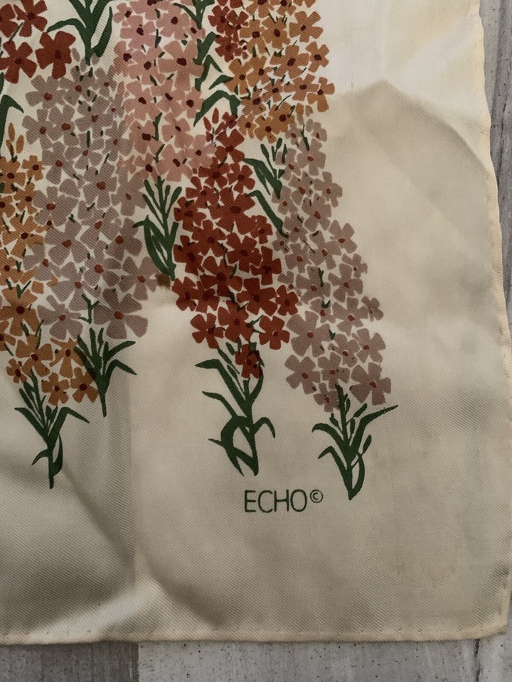 ECHO Silk Blend Scarf 23” Square Made in Japan Brown Floral | eBay