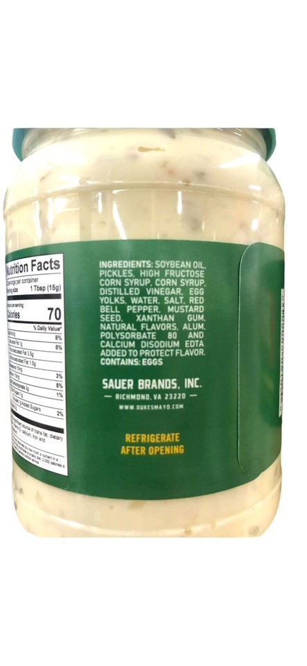 Duke's Sandwich Relish 16 oz. Jar Mayonnaise Dukes Mayo Spread Burger ...