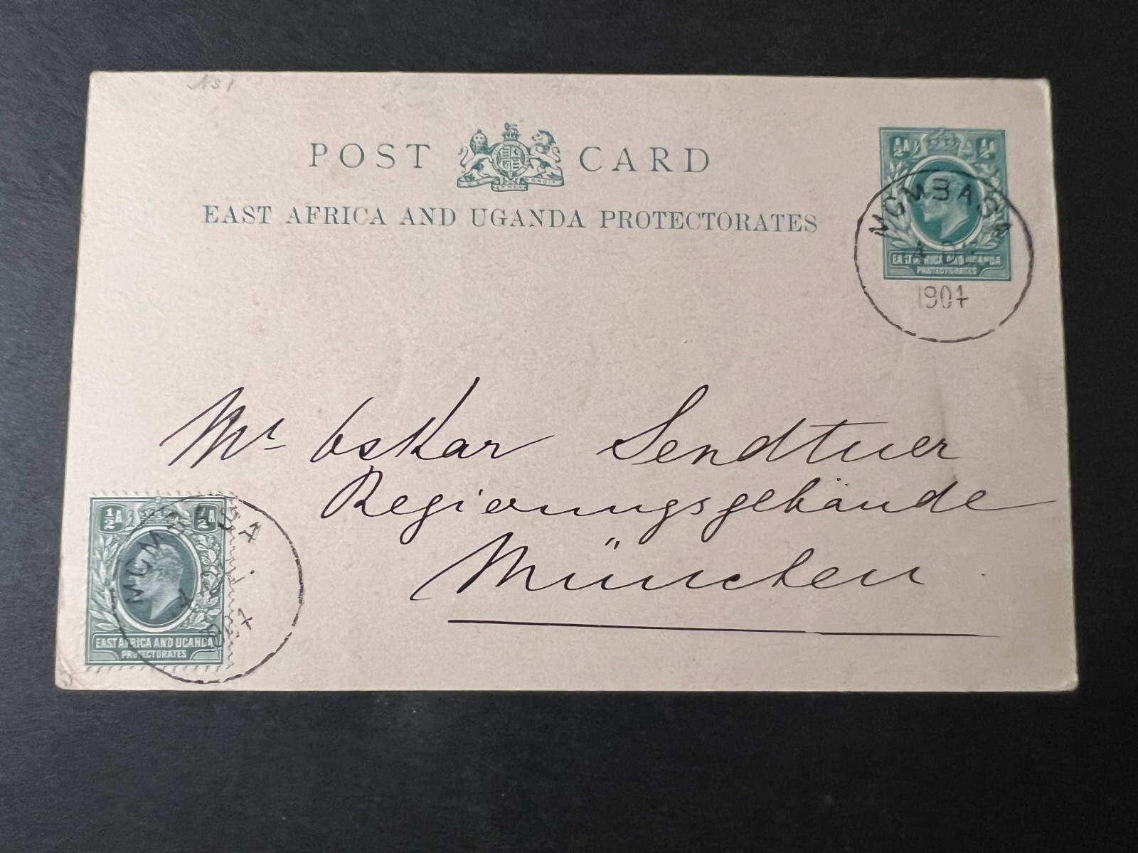 1904 British East Africa and Uganda Postcard Cover Mombasa to Munich ...