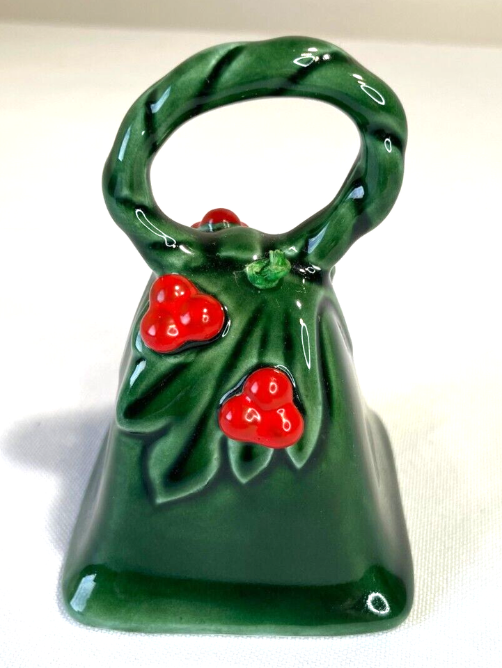 VTG LEFTON JAPAN CERAMIC DARK GREEN HOLLY BERRY CHRISTMAS BELL FOIL ...