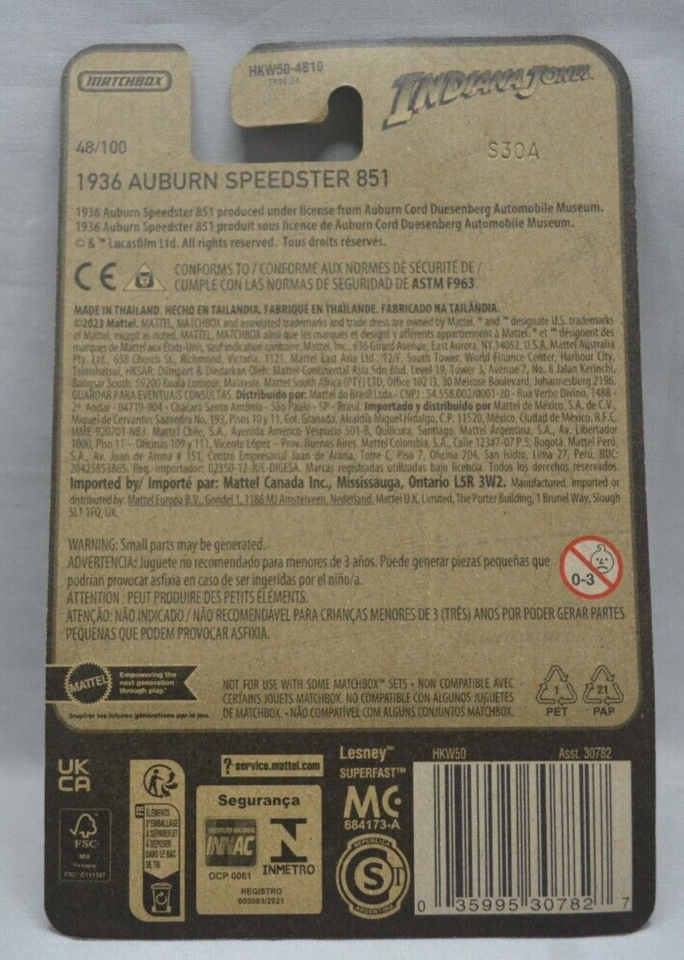 Indiana Jones Matchbox 1936 Auburn Speedster 851 #48 Mattel B2 | eBay