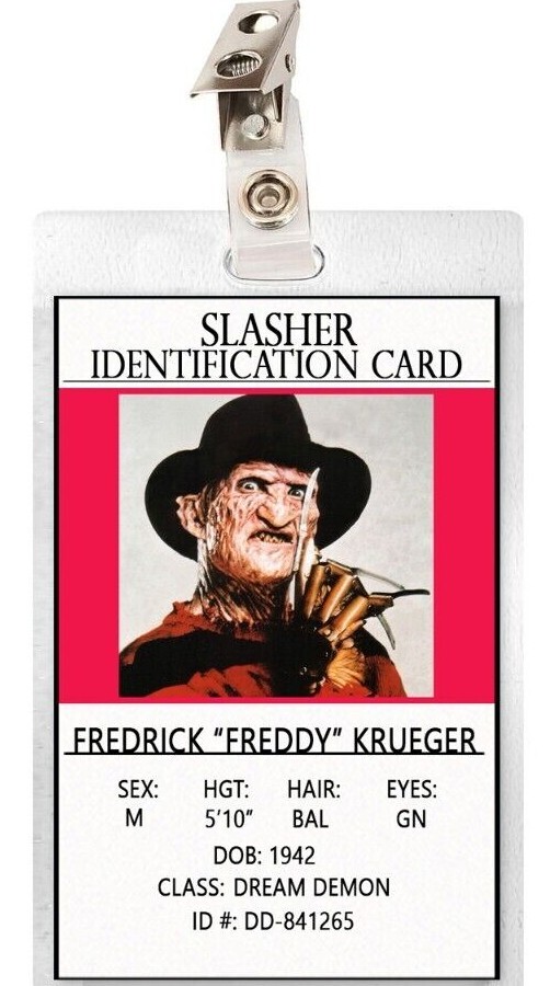 Freddy Krueger Nightmare Elm St ID Badge Card Cosplay Laminate Horror ...