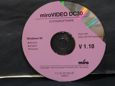 Windows 95 Driver System Software Disk for miroVIDEO DC30 Video Capture ...