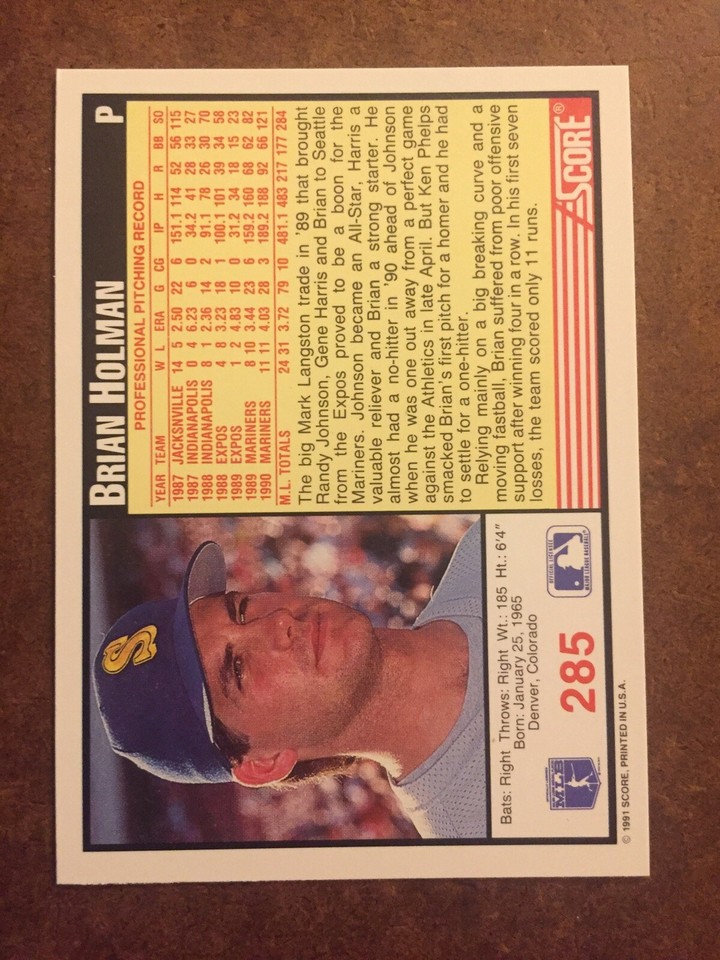 Brian Holman 285 Score 1991 MLB Baseball Trading Card | eBay