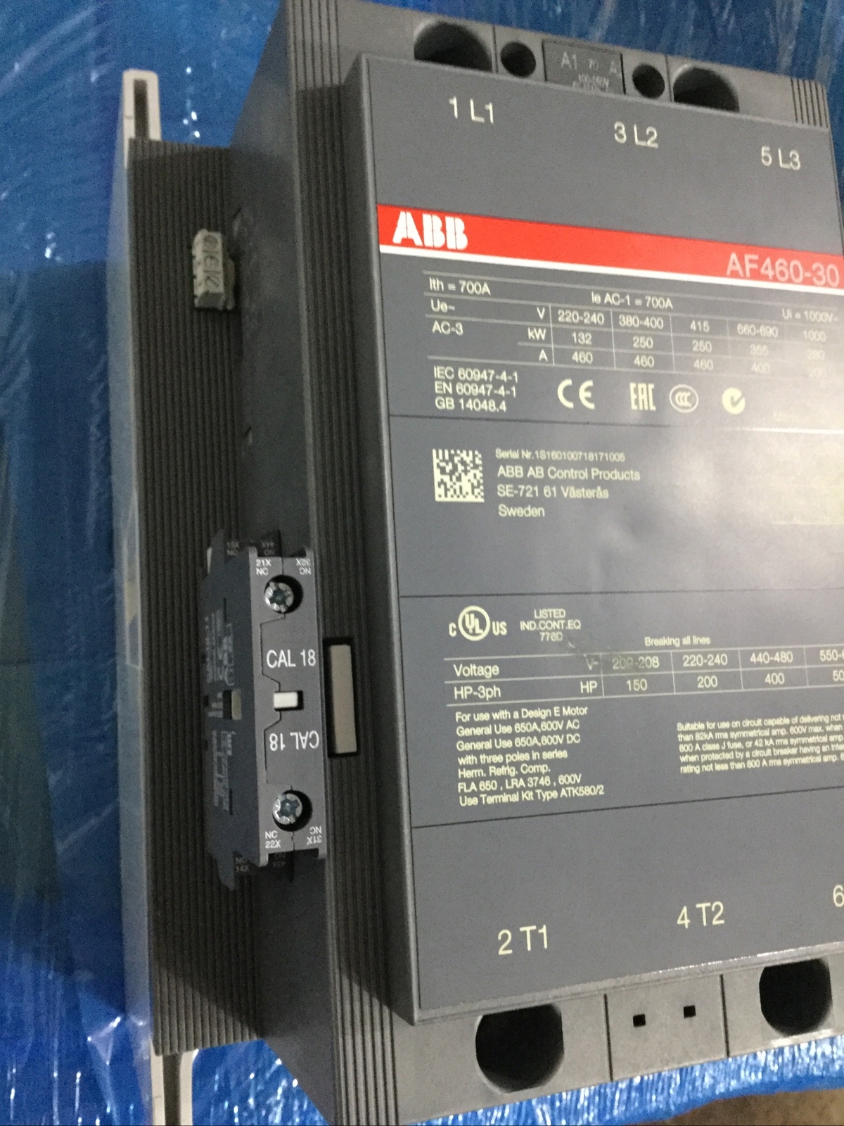 ABB Contactor AF460-30-11-70, AF460-30-11, 1SFL597001R7011, With ...