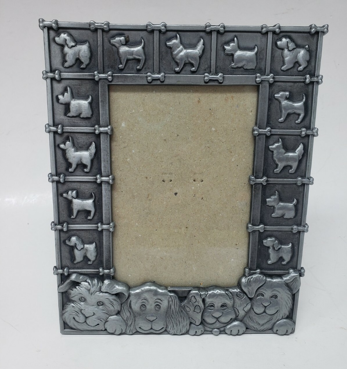 Photo Frame Dog 7x6" Metal Silver Toned Relief 3D Border Vertical ...
