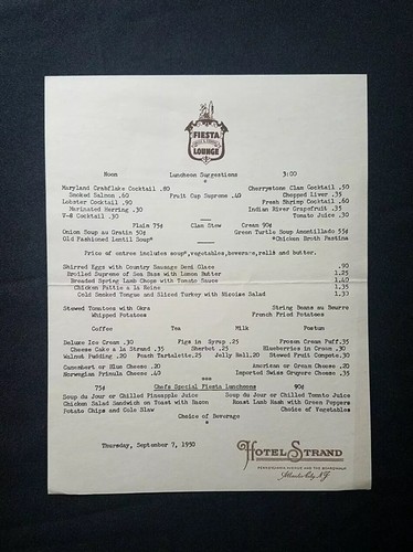 Hotel Strand Atlantic City New Jersey 1950 Vintage Restaurant Menu | eBay