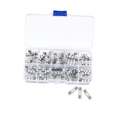 100 Pcs Fast-Blow Glass Fuse Assortment Kit,250V 10 Values 5 x 20mm ...
