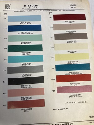 1959 DODGE AUTOMOTIVE P.P.G., DITZLER Exterior Paint Color Chip ...
