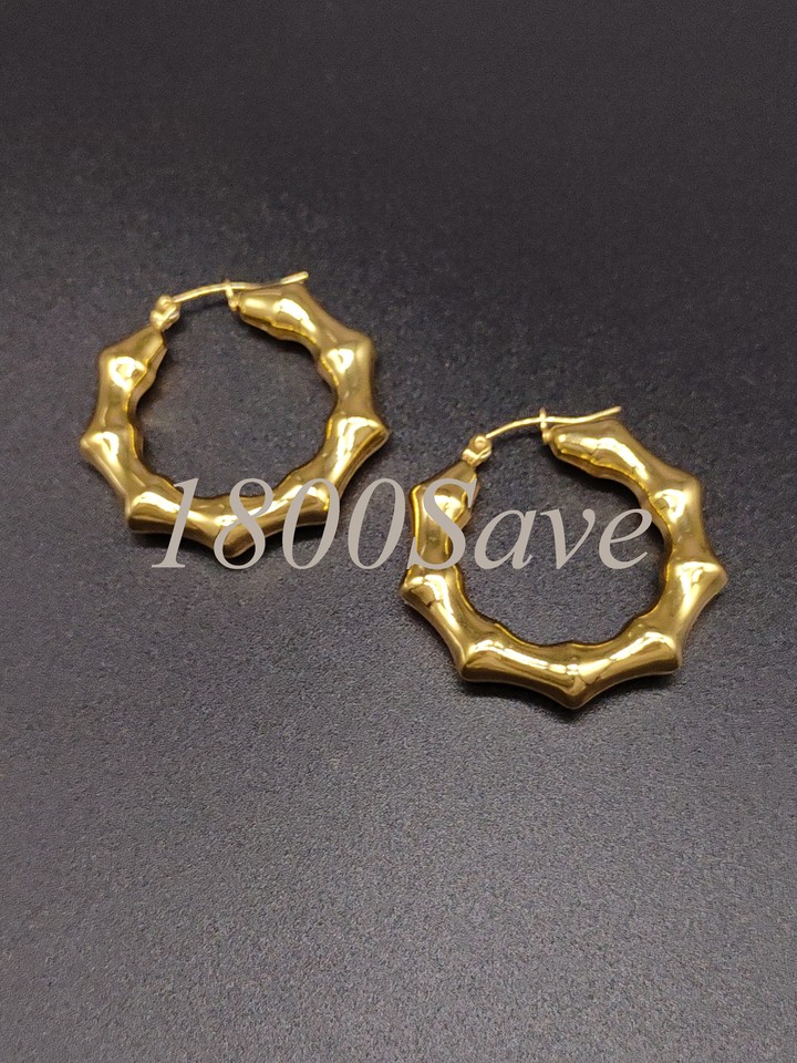 18K Yellow Gold Filled 1.5inch 5mm thick Medium-Size Bamboo Joint Hoop ...