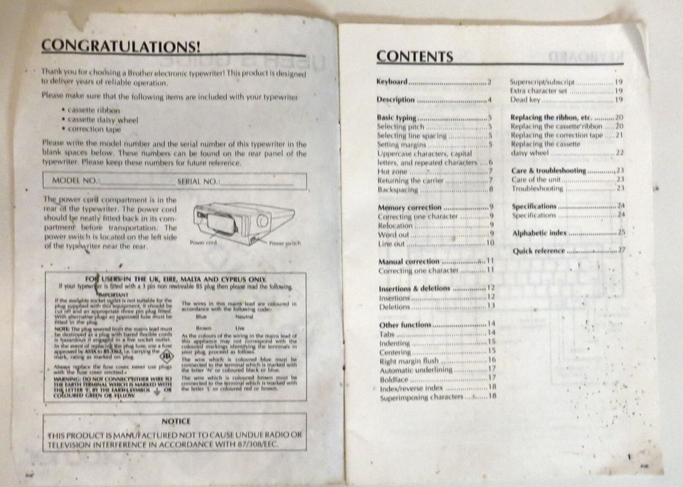 Original Brother AX-110 Electronic Typewriter User Guide | eBay