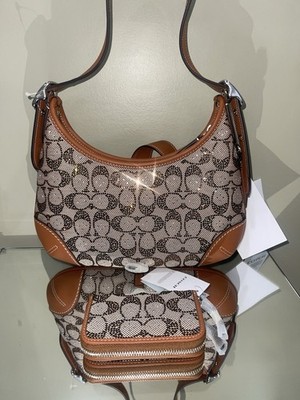 NWT Coach Crystal Signature Jacquard Hamptons Hobo Bag & Wallet | eBay