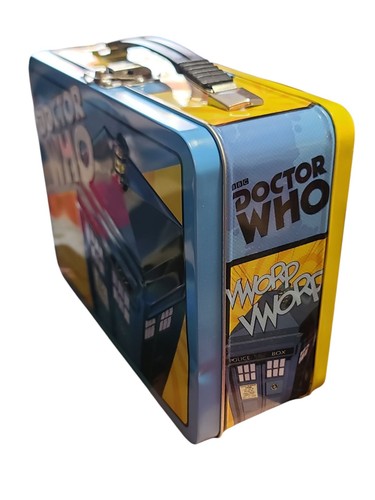 Doctor Who Metal Lunch Box Vintage Style Dalek Tardis BBC Yellow Blue ...